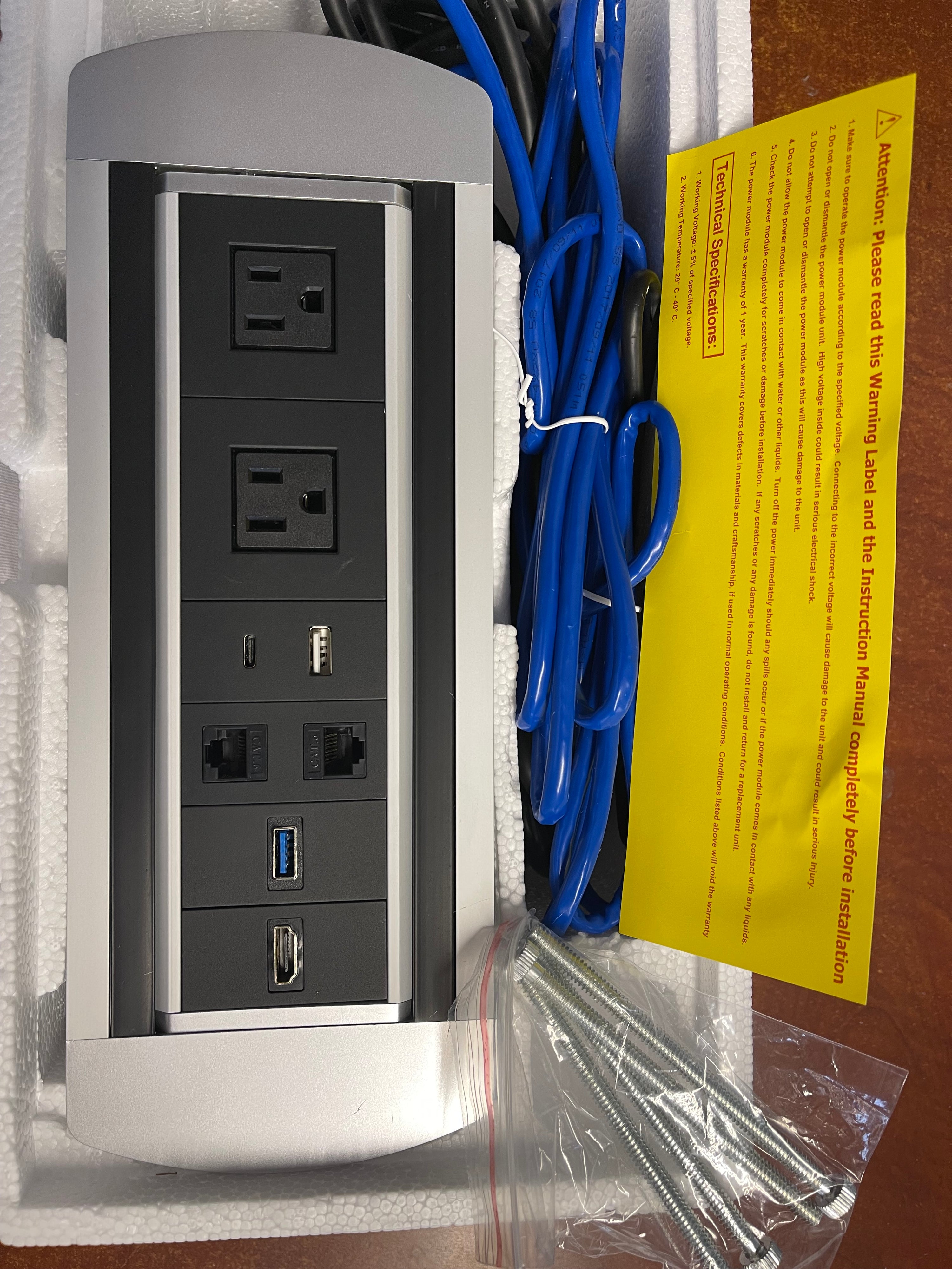 Power Plug In-Desk Power Center Table Top Grommet Furniture Power Data ...